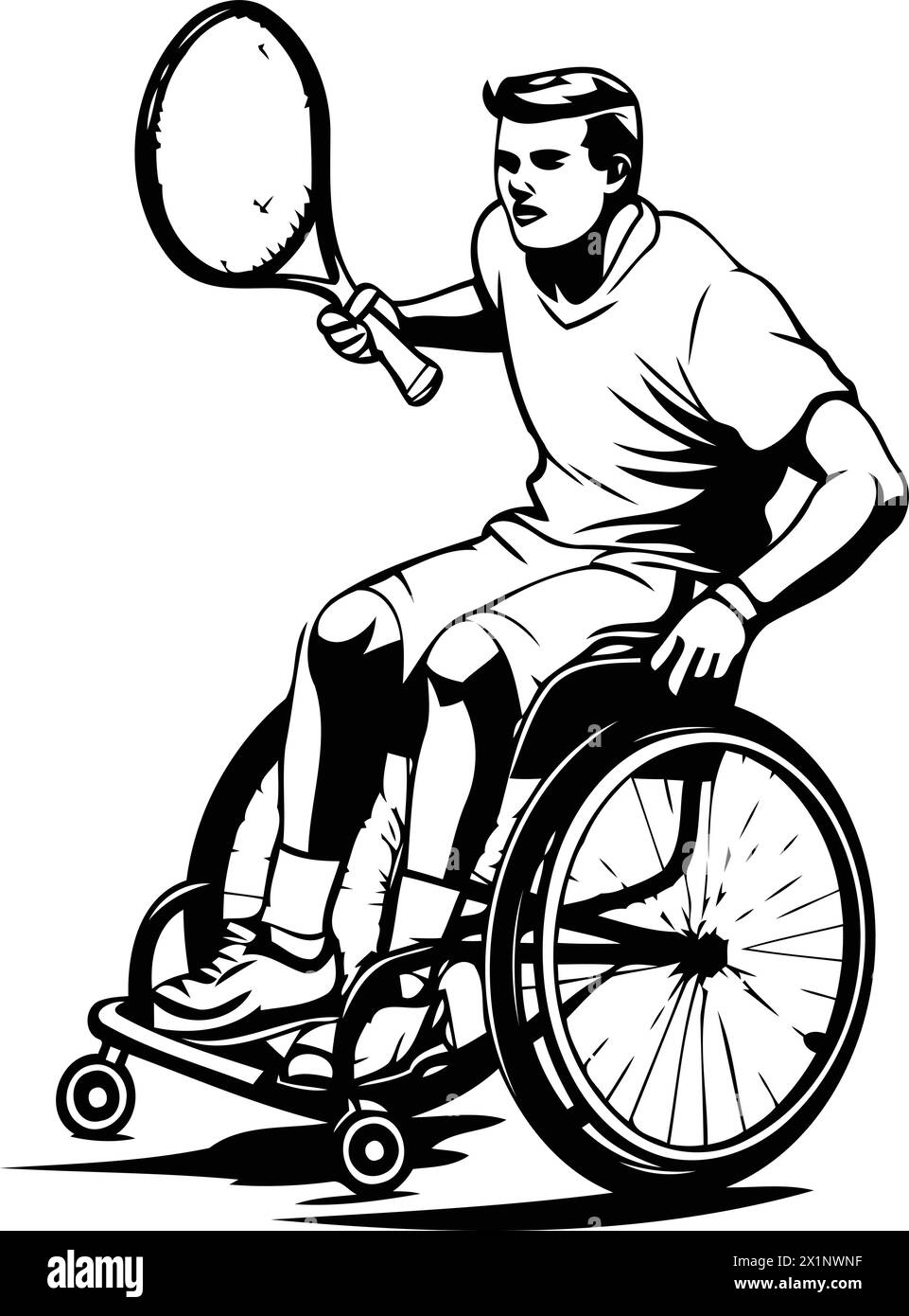 Handicapped tennis player on wheelchair with racket and ball vector ...