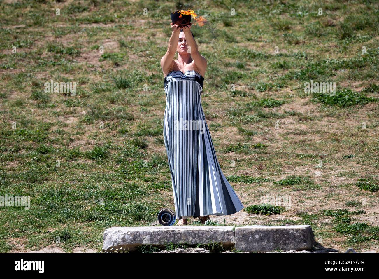 Olympia, Greece - April 15, 2024: Final dress rehearsal of the Olympic ...