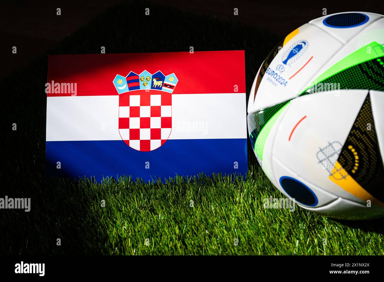 MUNICH, GERMANY, APRIL 17, 2024: Croatia national flag and official ...