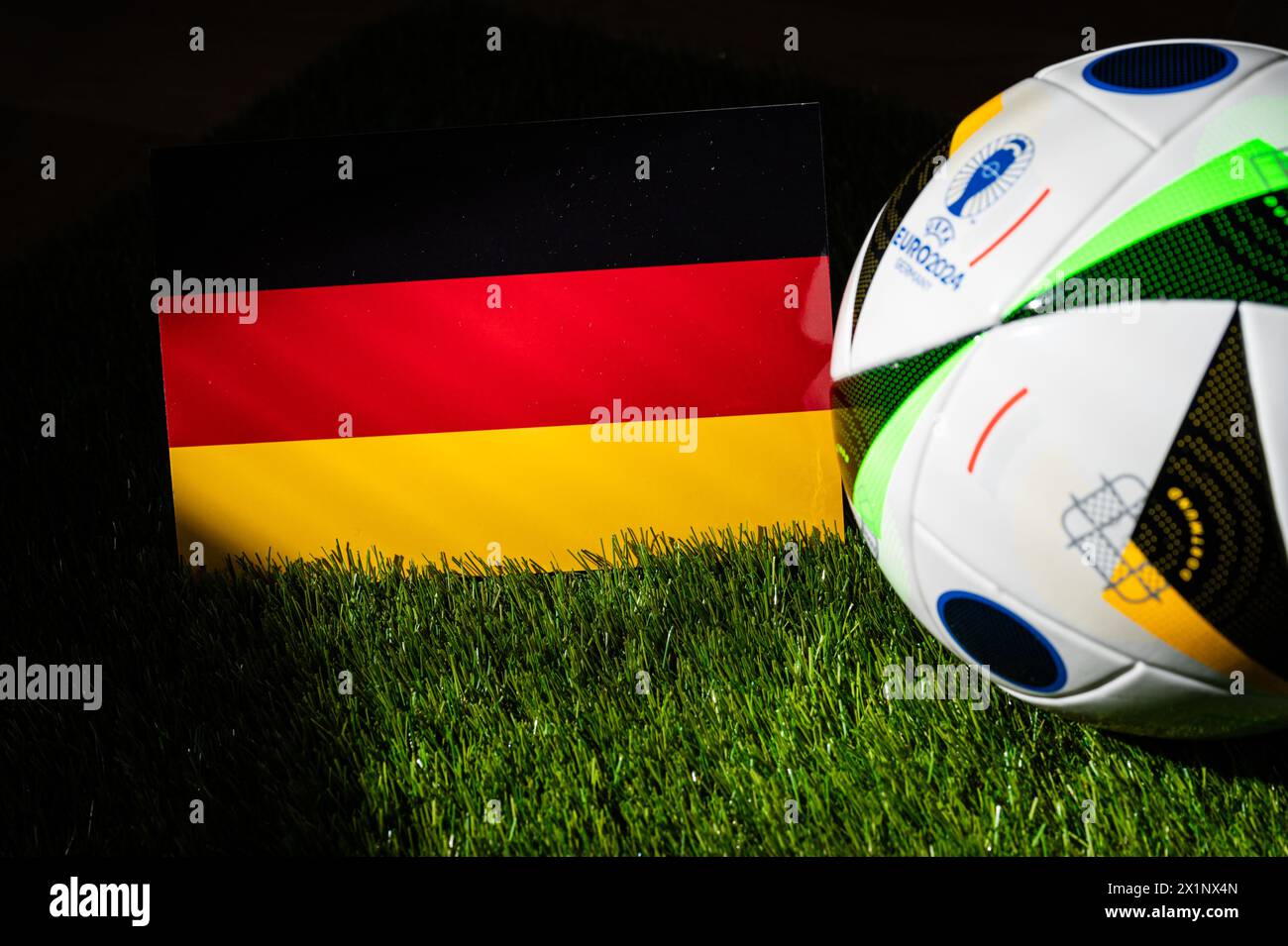 HAMBURG, GERMANY, APRIL 17, 2024: Germany national flag and official ...