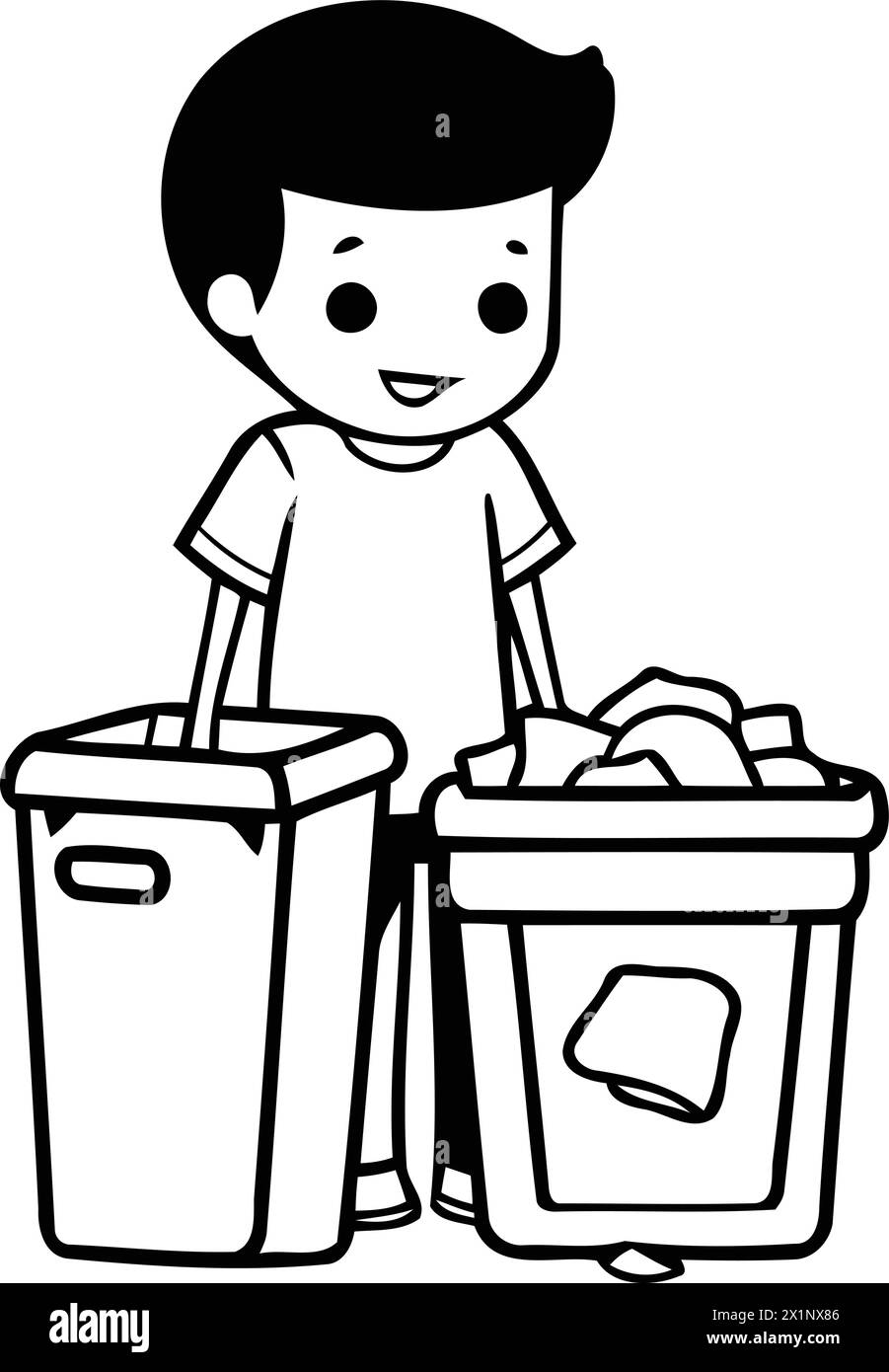 Boy throwing garbage in trash can. Cartoon vector illustration. Cleaning concept Stock Vector ...