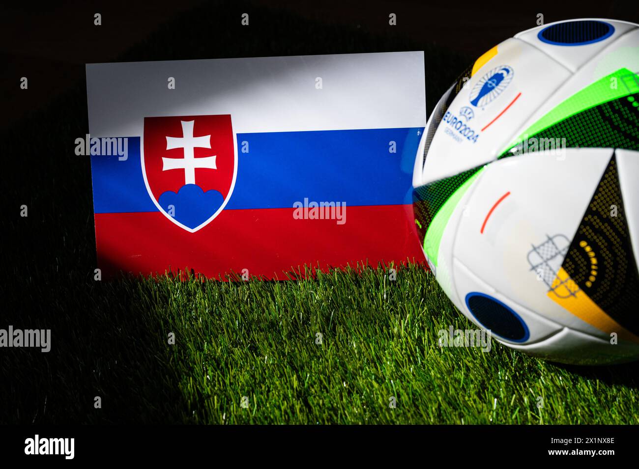 BERLIN, GERMANY, APRIL 17, 2024: Slovakia national flag and official ...
