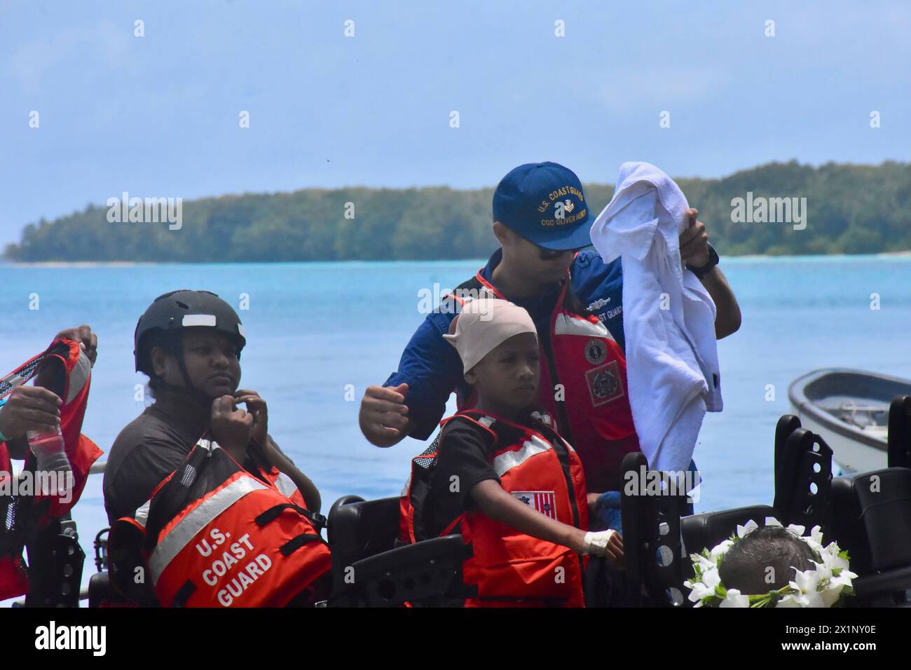Woleai, Micronesia, Federated States Of. 12 April, 2024. The crew of ...
