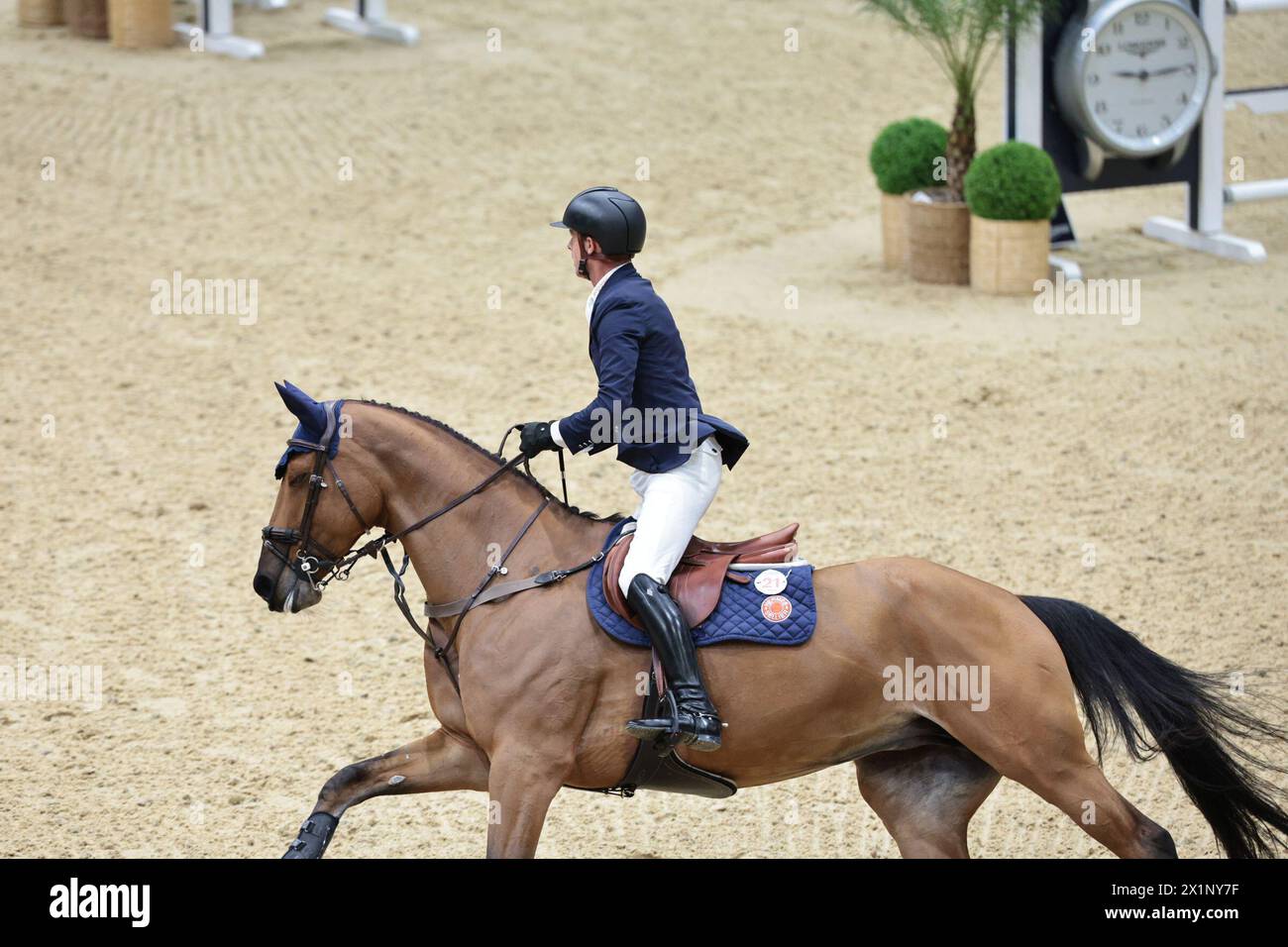 Ben Maher of Great Britain with Dallas Vegas Batilly during the Longines FEI Jumping World Cup ...