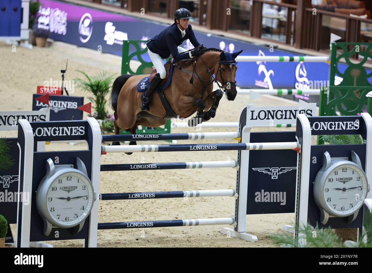Ben Maher of Great Britain with Dallas Vegas Batilly during the Longines FEI Jumping World Cup ...