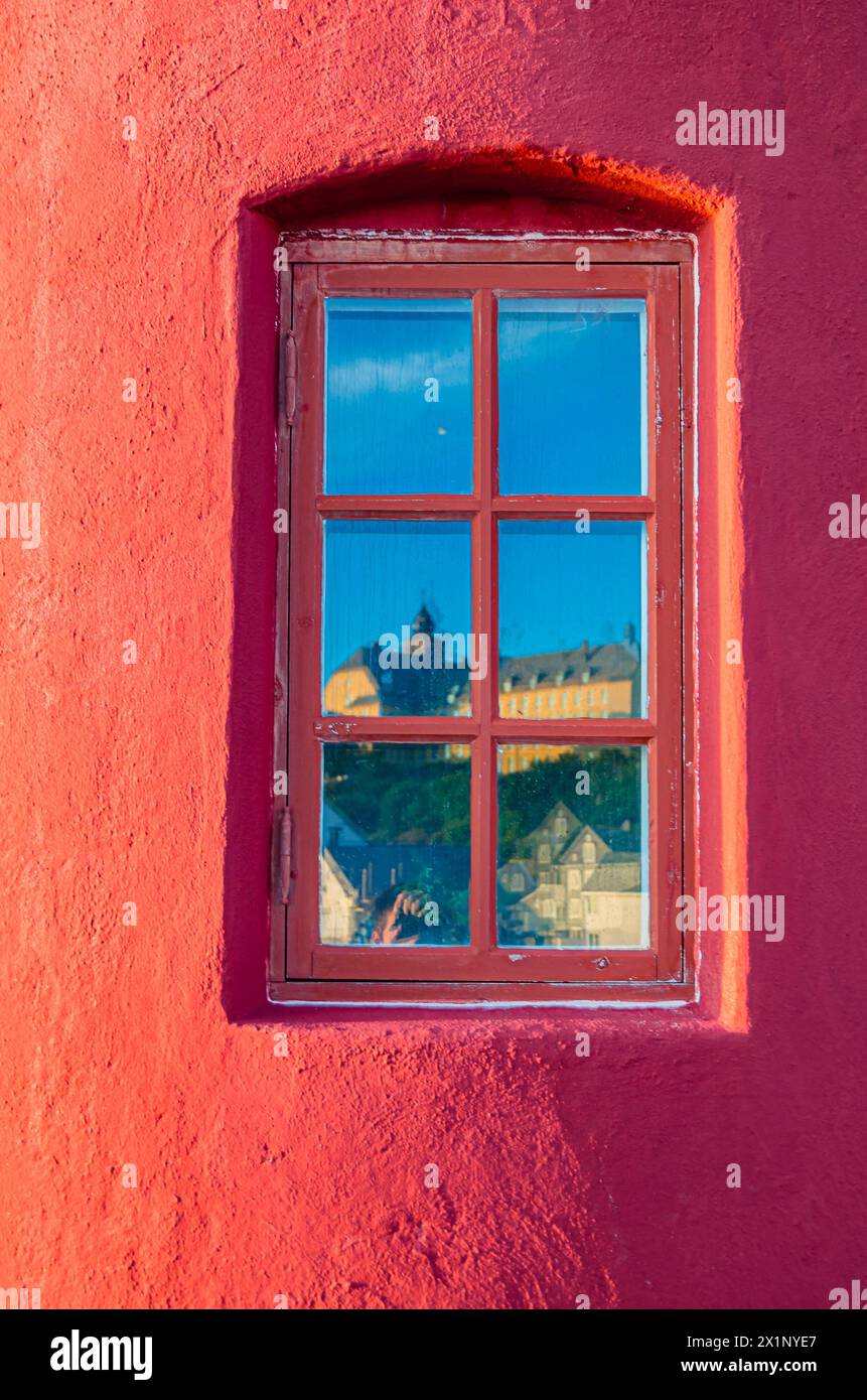 Architectural detail, lighthouse window in the town of Alesund, More og ...