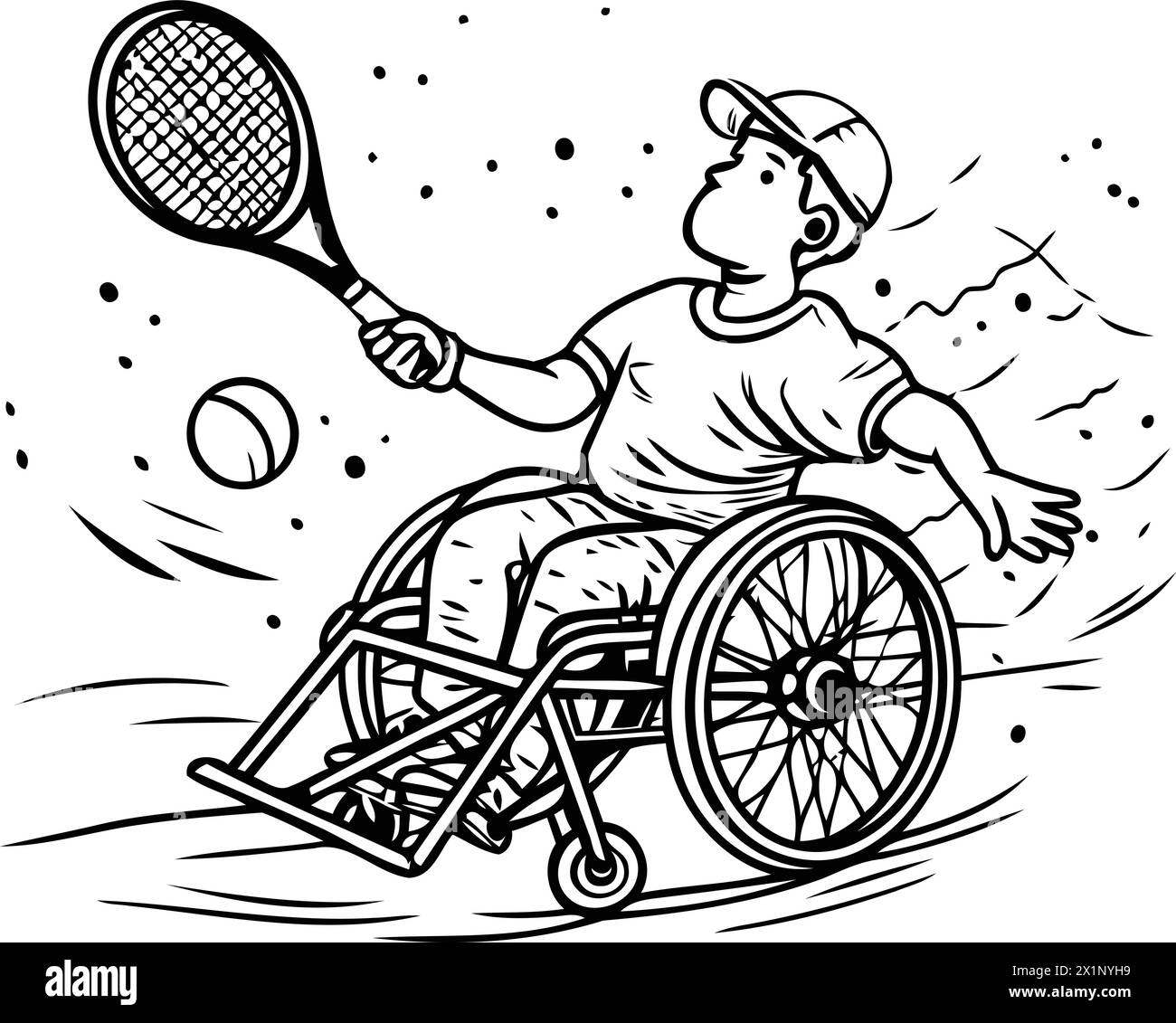 Handicapped man in a wheelchair playing tennis. vector illustration ...