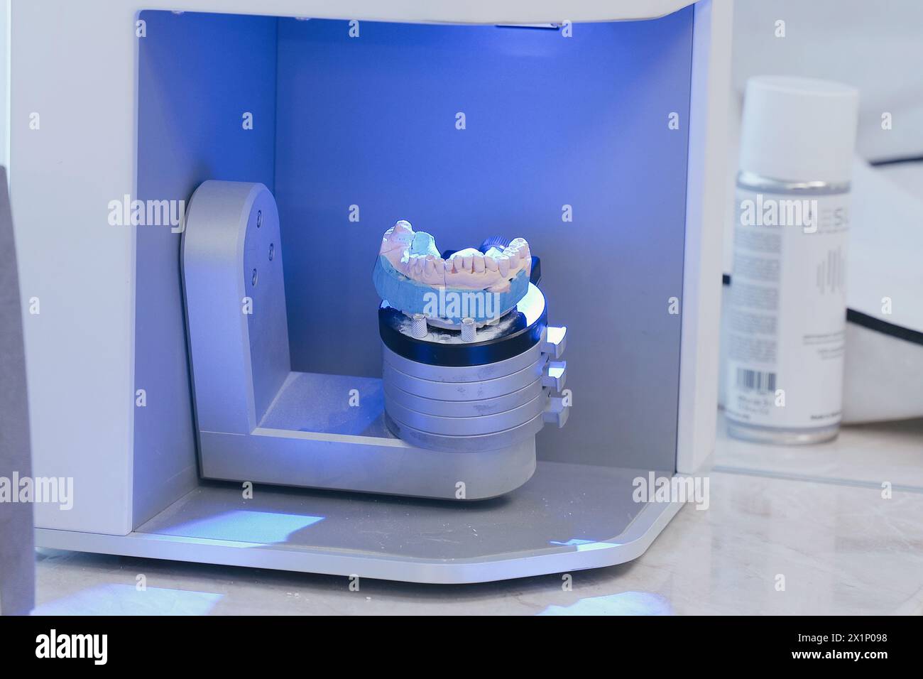 Scanning a denture in a dental laboratory to reproduce the patient's ...