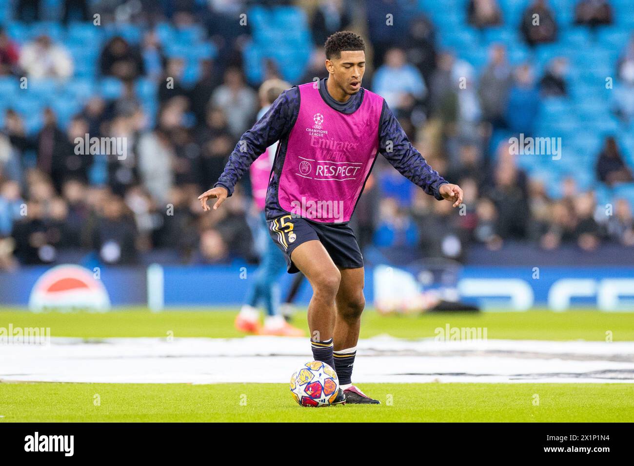 Jude Bellingham #5 of Real Madrid during the pre-match warm-up during ...