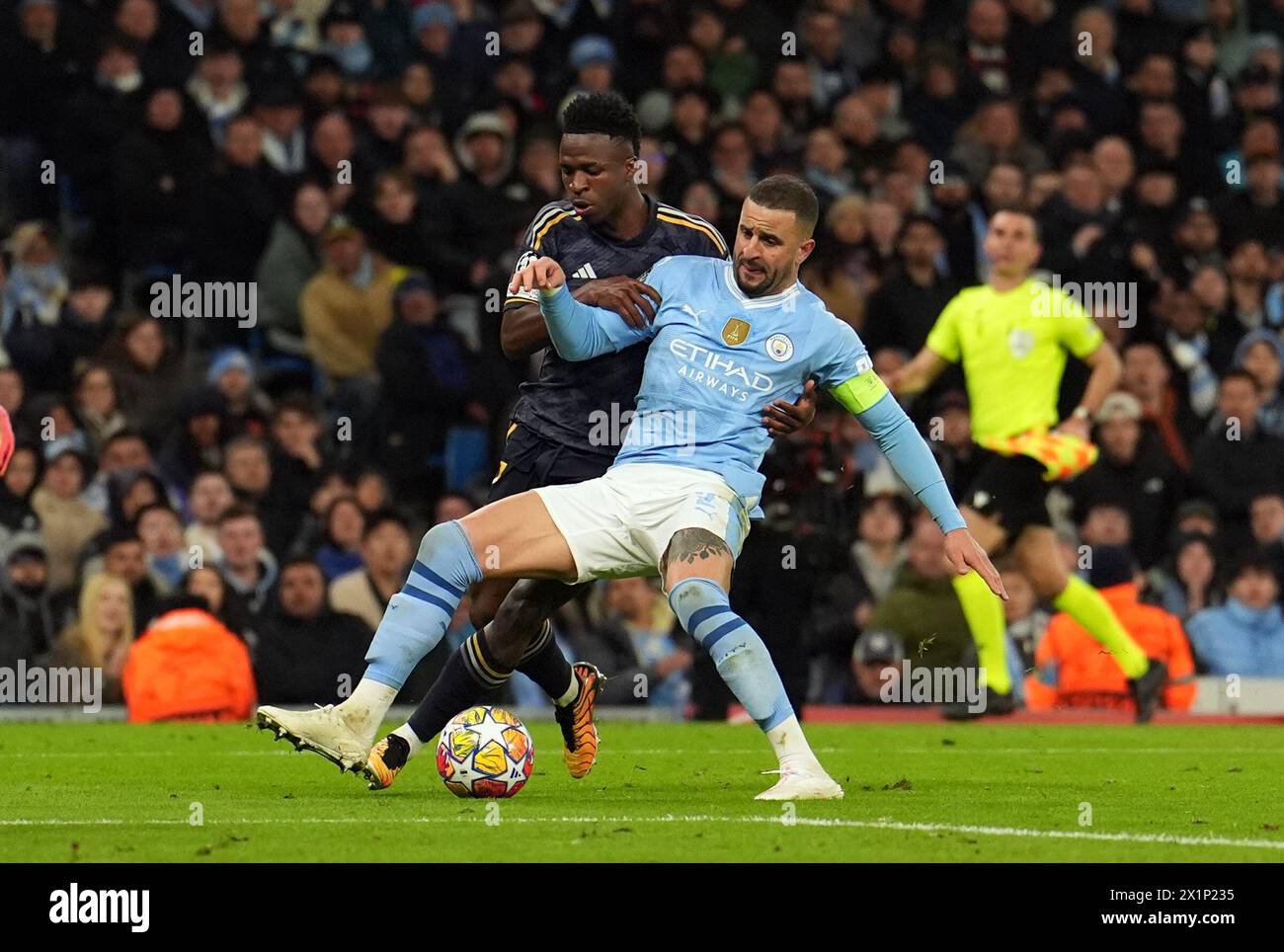Manchester City's Kyle Walker shields the ball back to goalkeeper ...
