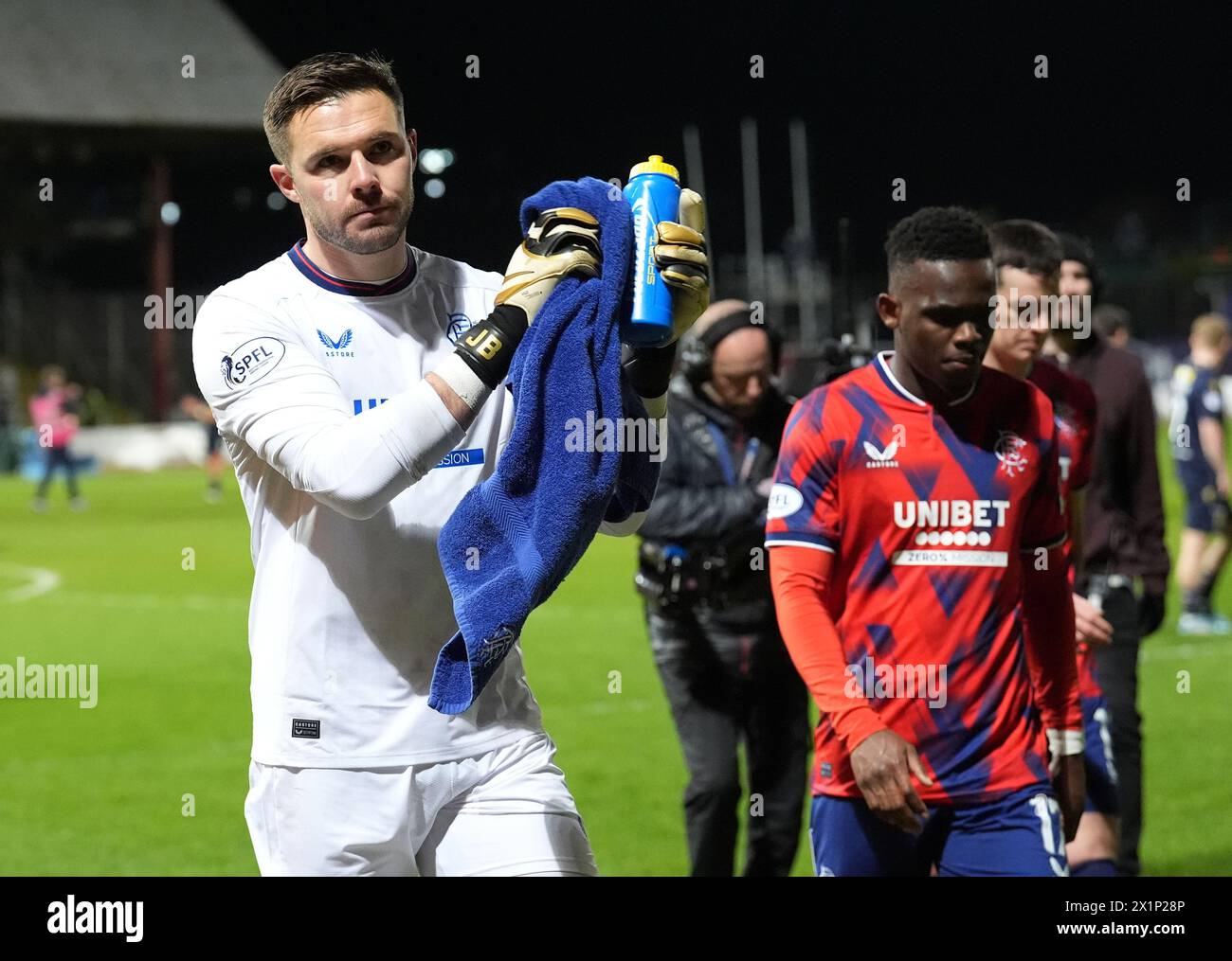 Rangers goalkeeper Jack Butland reacts following the cinch Premiership ...