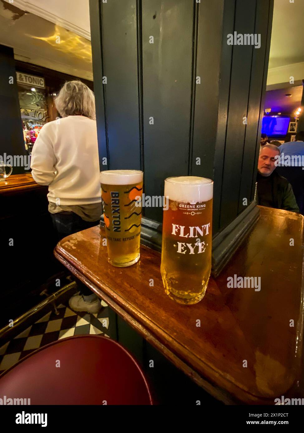 Two beer - Flint Eye and Brixton - is seen in a pub in London, United ...