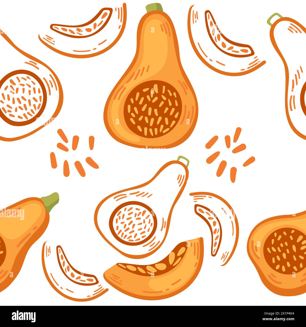 Seamless pattern of orange pumpkin seasonal vegetable vector ...