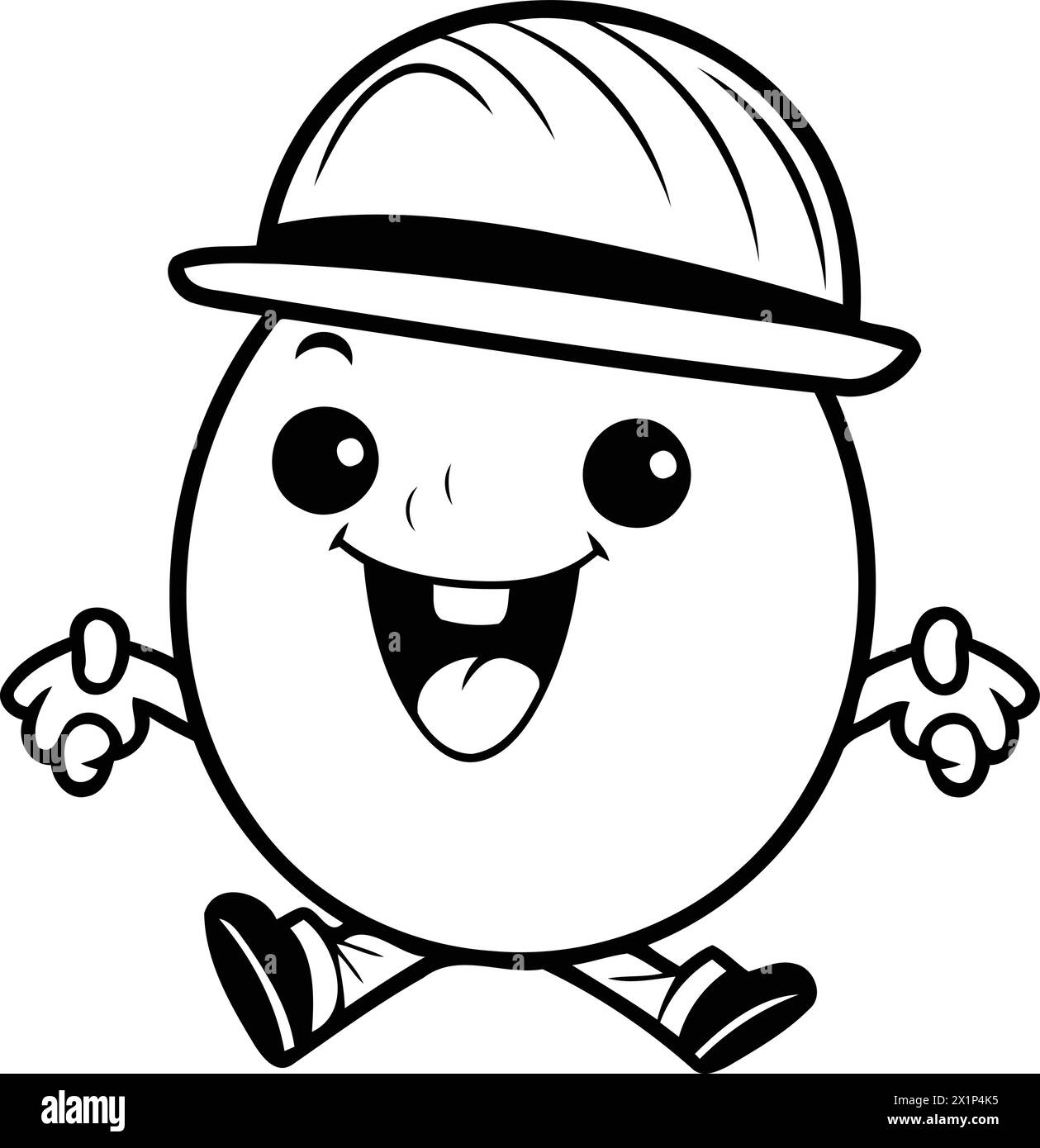 Funny cartoon egg character with hardhat running on white background ...