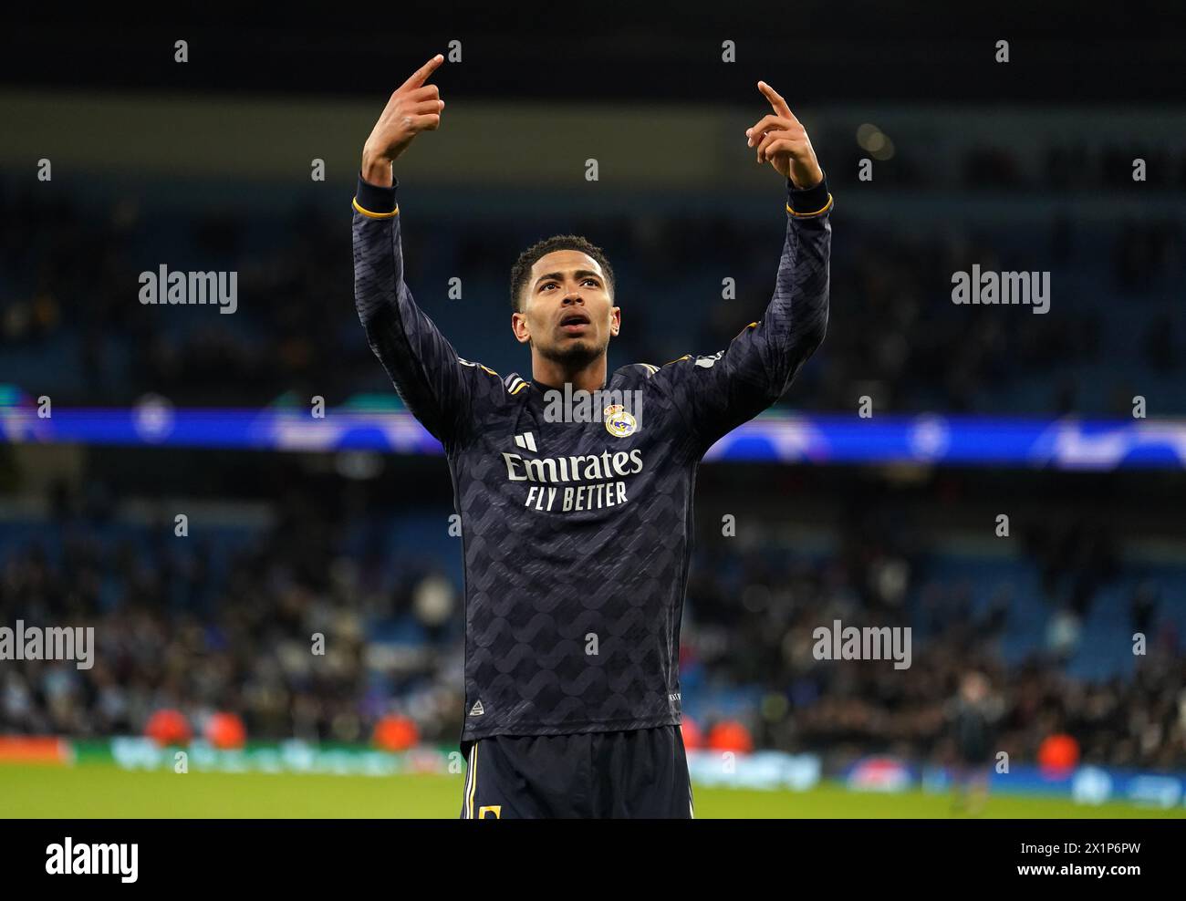 Real Madrid's Jude Bellingham celebrates victory following the UEFA ...