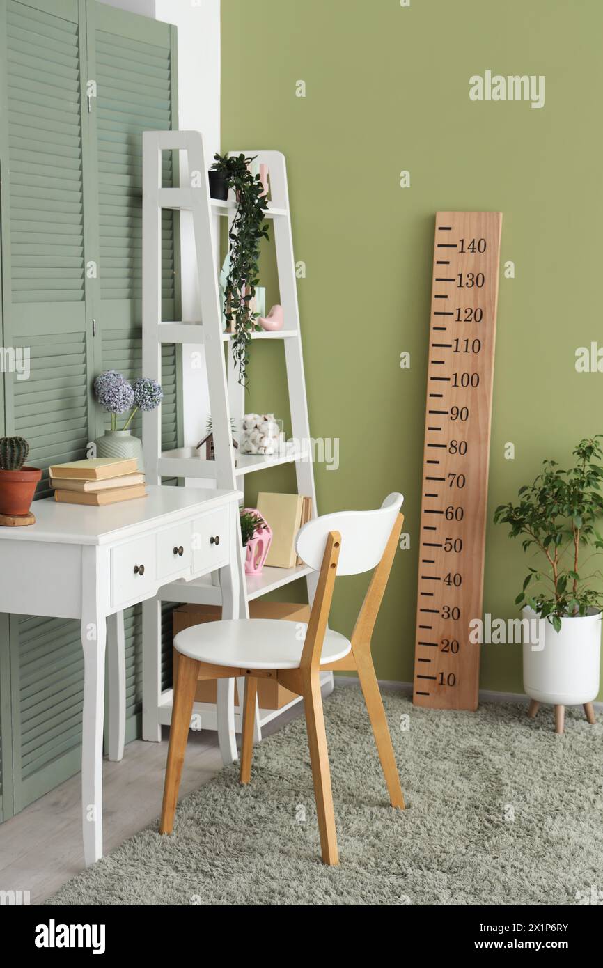 Modern children's room interior with comfortable workspace and wooden ...