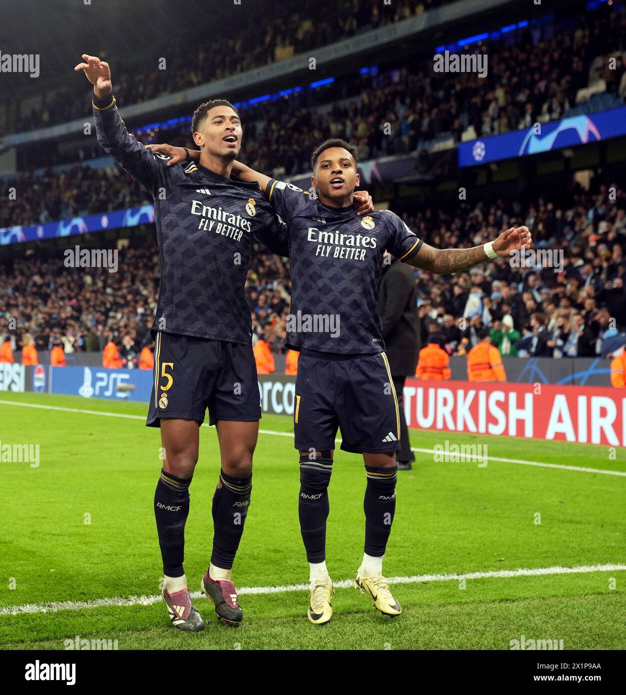 Real Madrid's Jude Bellingham and Rodrygo celebrate following the UEFA ...