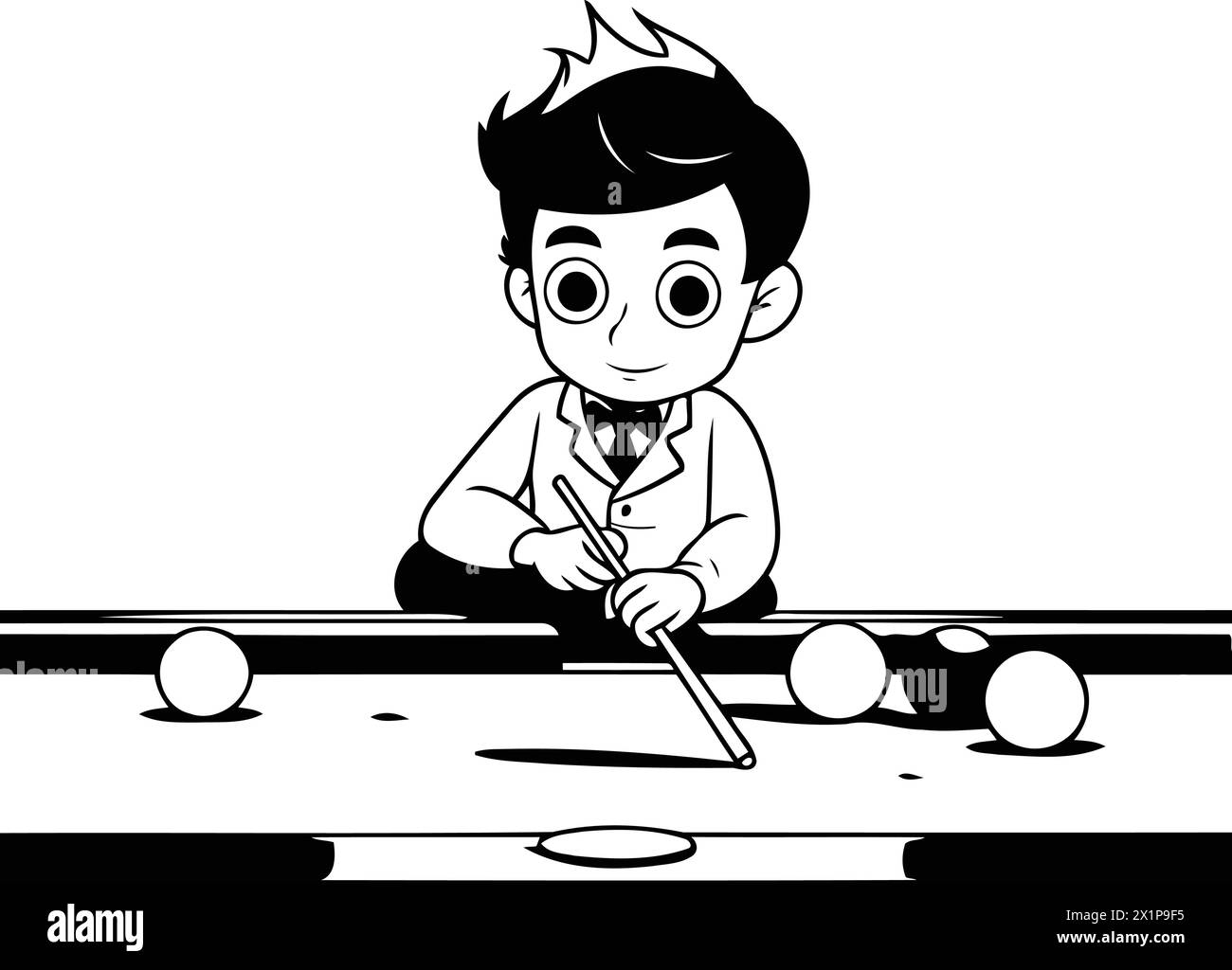 Illustration of a boy playing billiards on a white background Stock ...