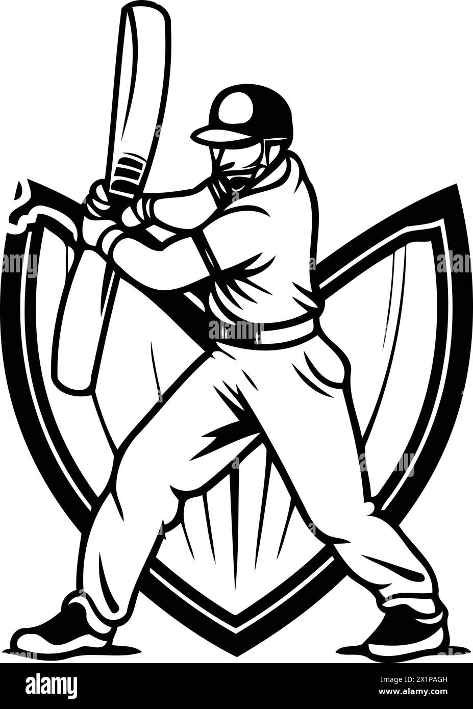 Vector illustration of a baseball player batting with bat and ball ...