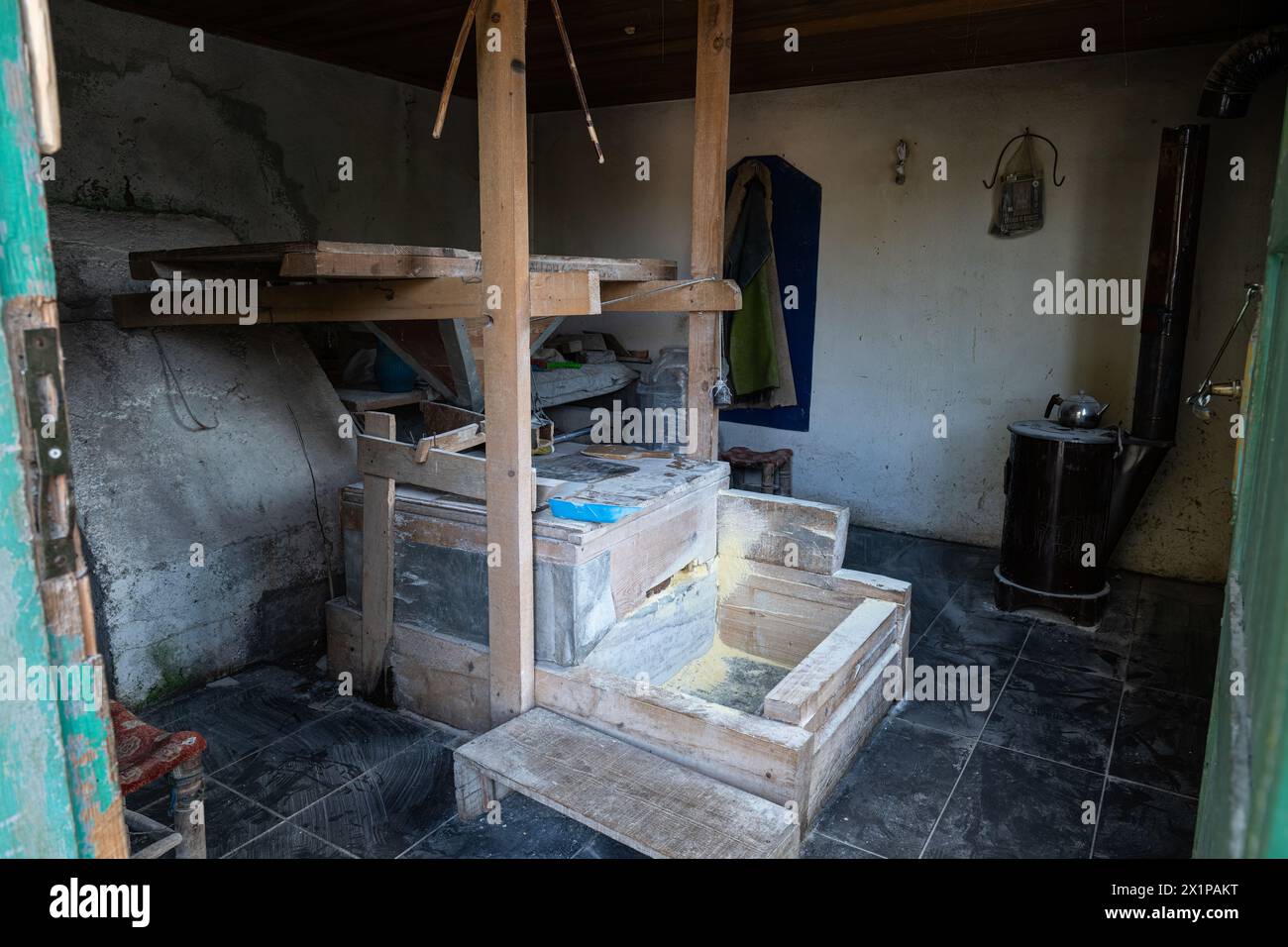 Interior view of a water mill for grinding wheat Stock Photo - Alamy