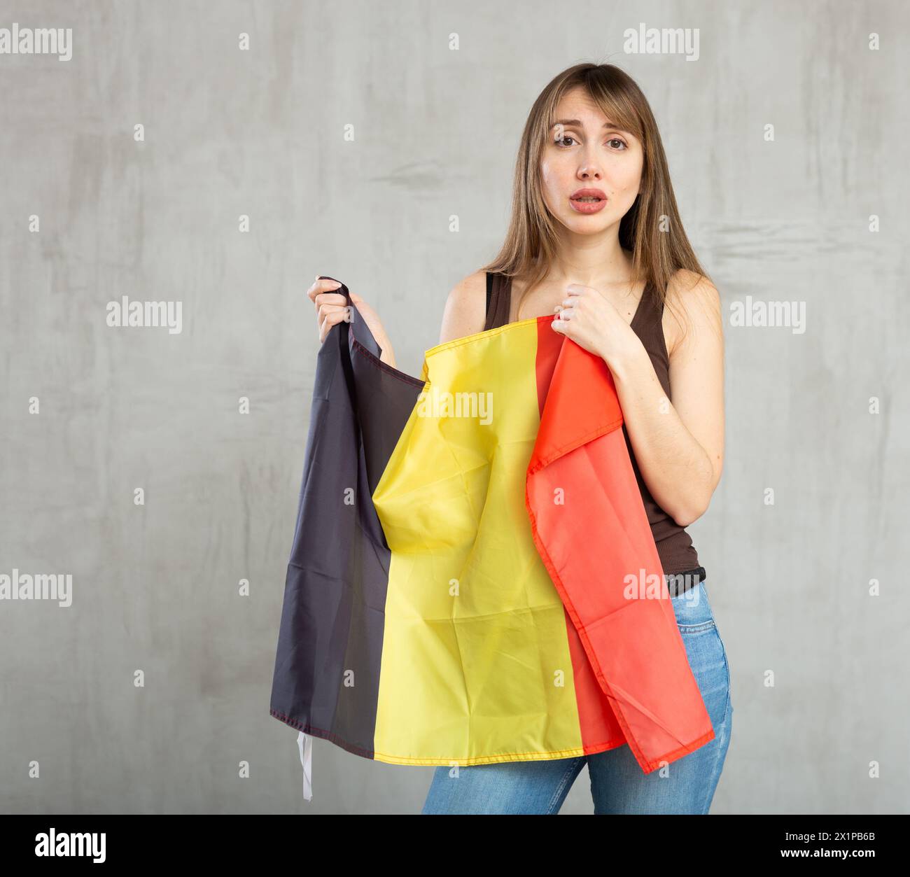 Sad woman posing flag hi-res stock photography and images - Alamy