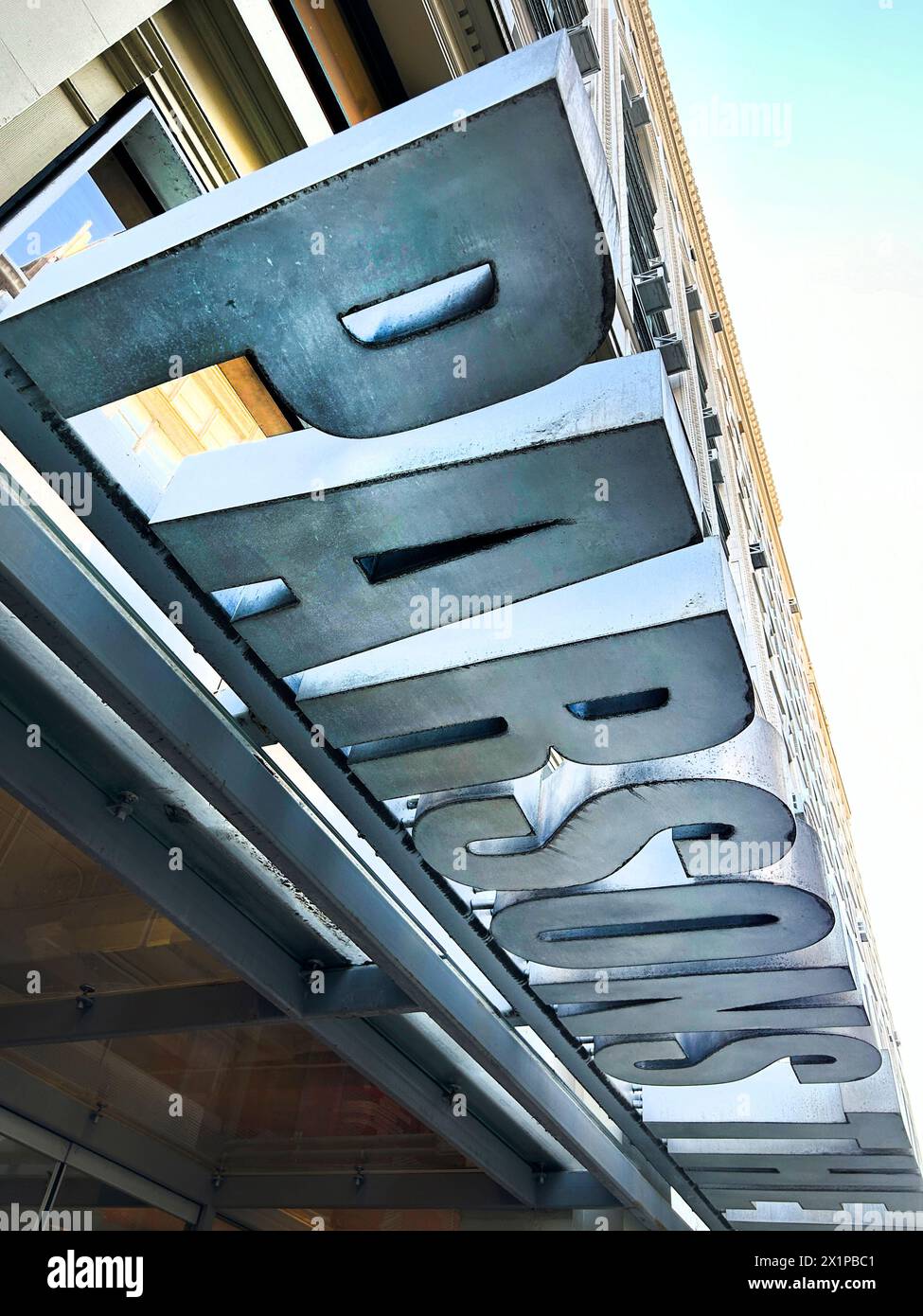Low angle view of abstract building sign, Parsons School of Design, The ...