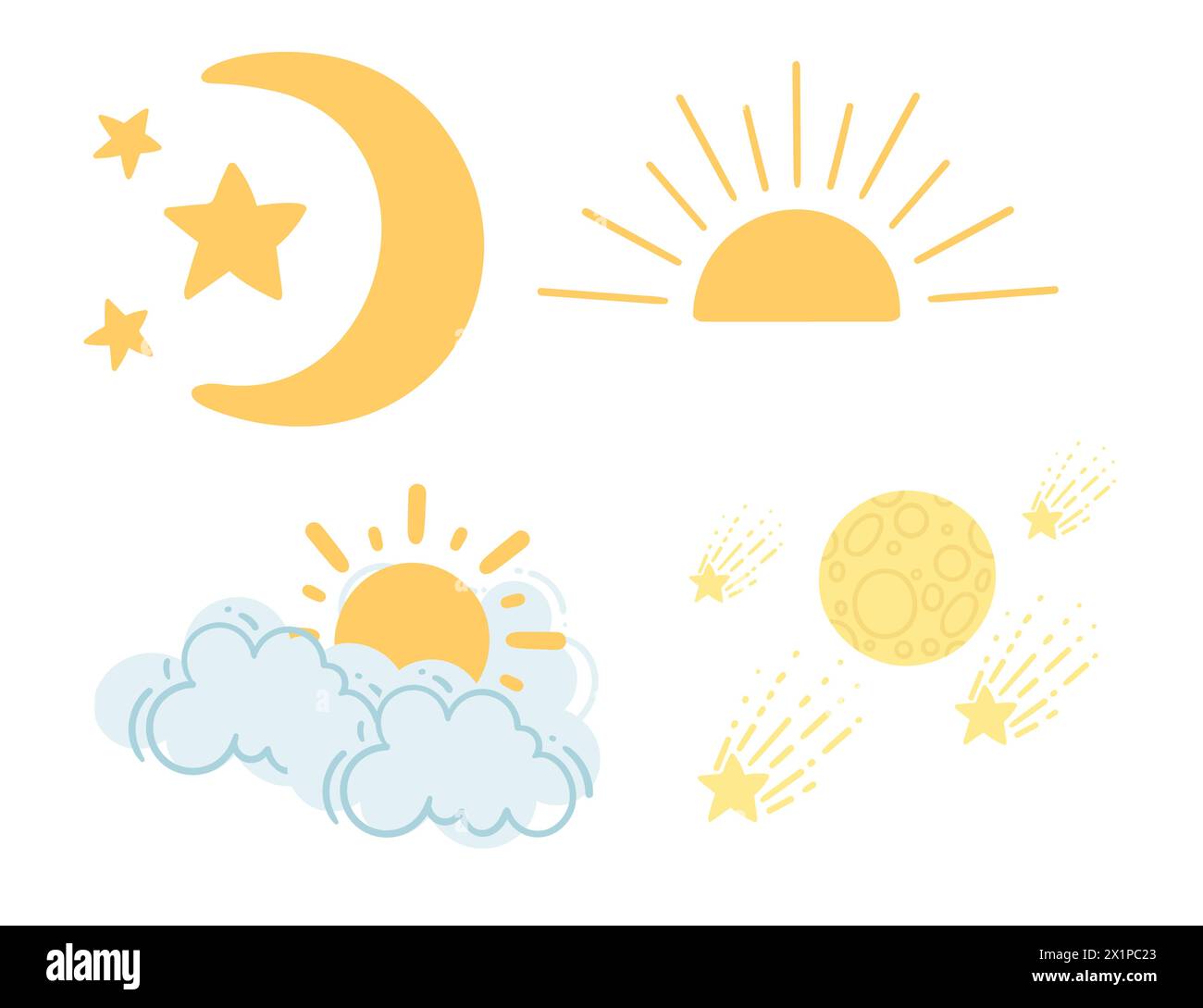 Set of sun moon and cloud icon vector illustration isolated on white ...