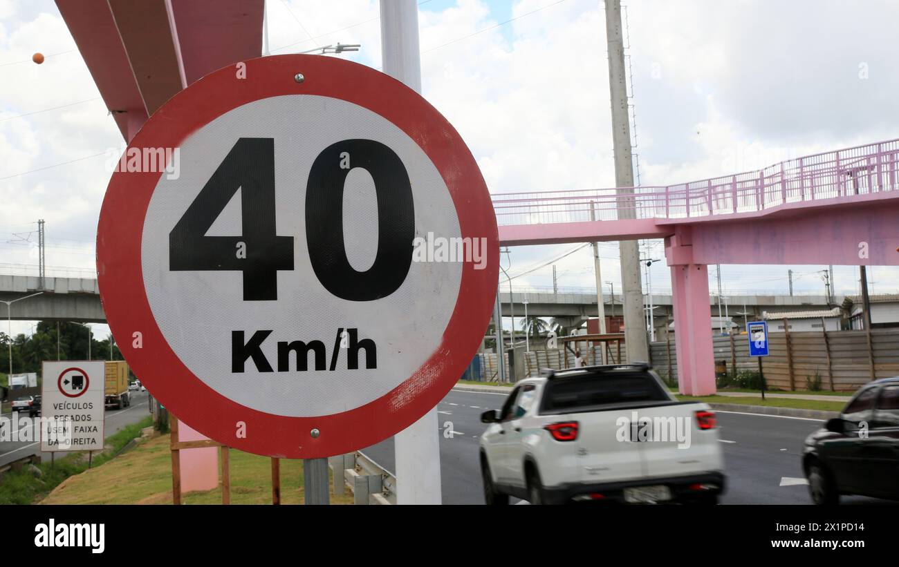 salvador, bahia, brazil - march 19, 2024: traffic signs indicate a ...