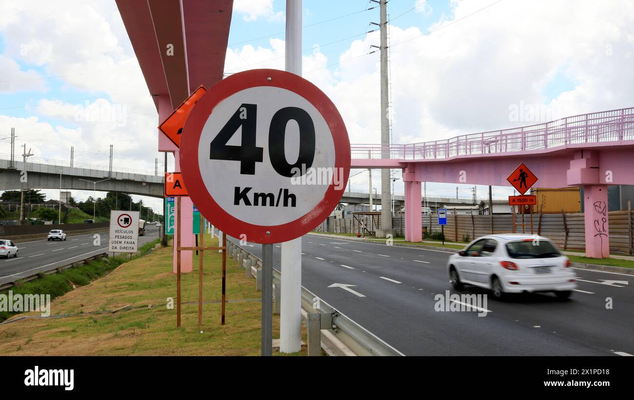 salvador, bahia, brazil - march 19, 2024: traffic signs indicate a ...