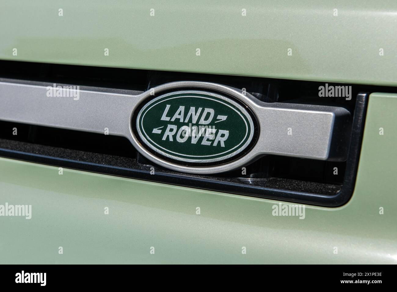 ISTANBUL, TURKEY -APRIL 12, 2024: Land Rover Defender on the showroom ...