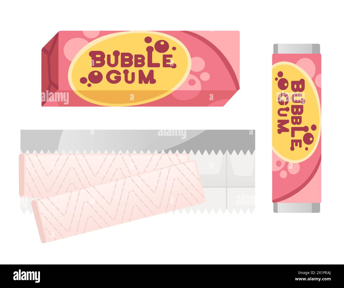 Pink Sweet Chewing Bubble Gum In Package Vector Illustration Isolated