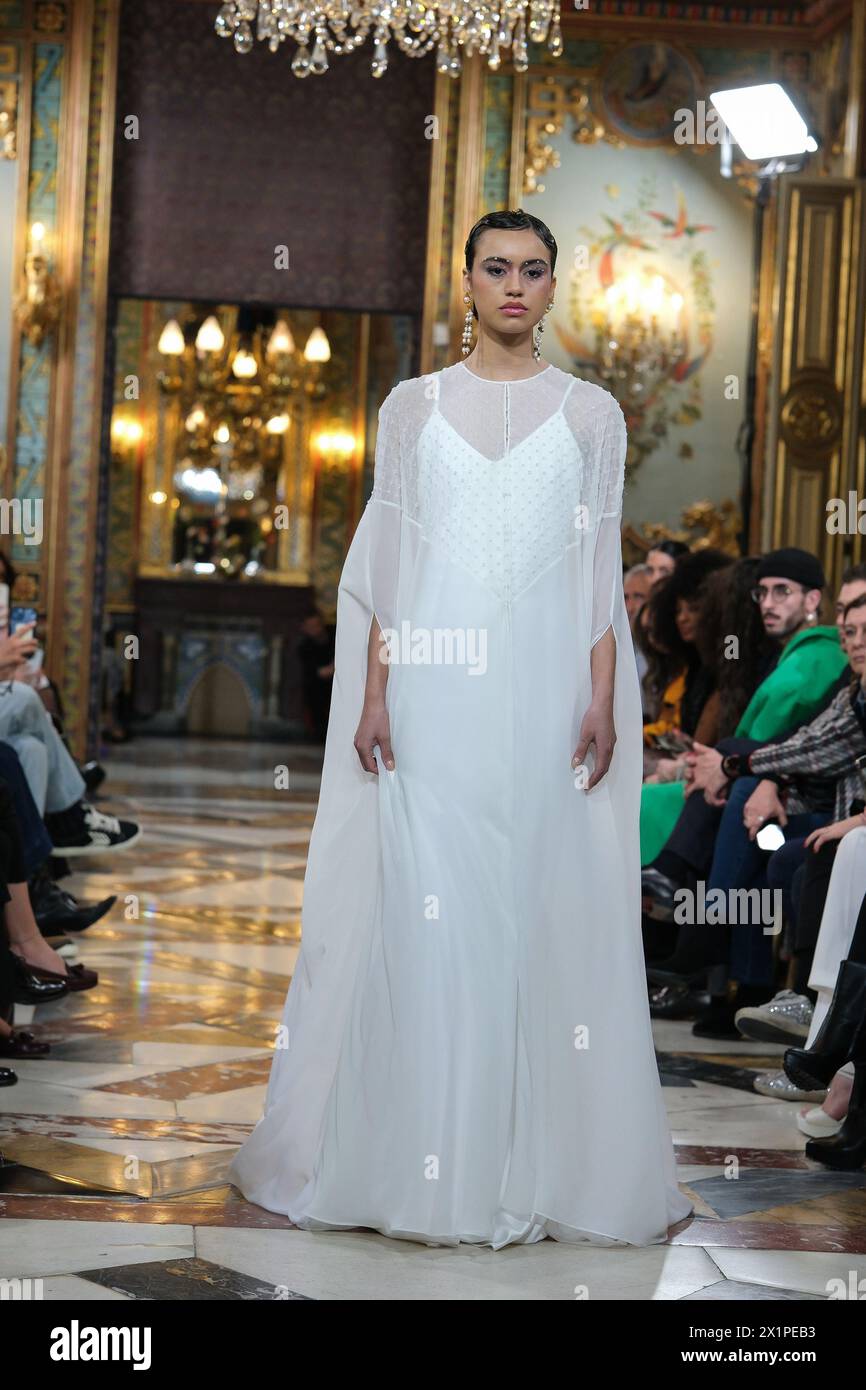 model showcases creations by LUCIA CANO during the Atelier Couture ...