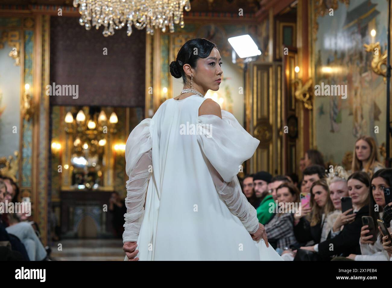 model showcases creations by LUCIA CANO during the Atelier Couture ...