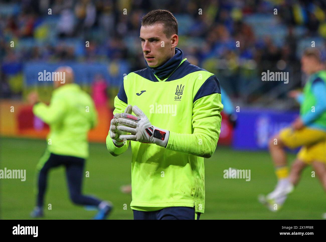 Wroclaw, Poland - March 26, 2024: Goalkeeper Andriy Lunin of Ukraine in ...