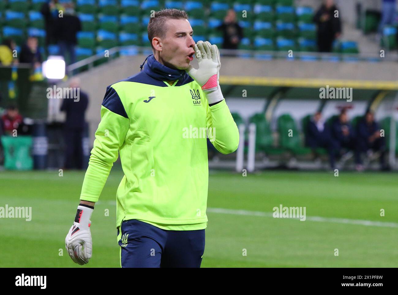 Wroclaw, Poland - March 26, 2024: Goalkeeper Andriy Lunin of Ukraine in ...
