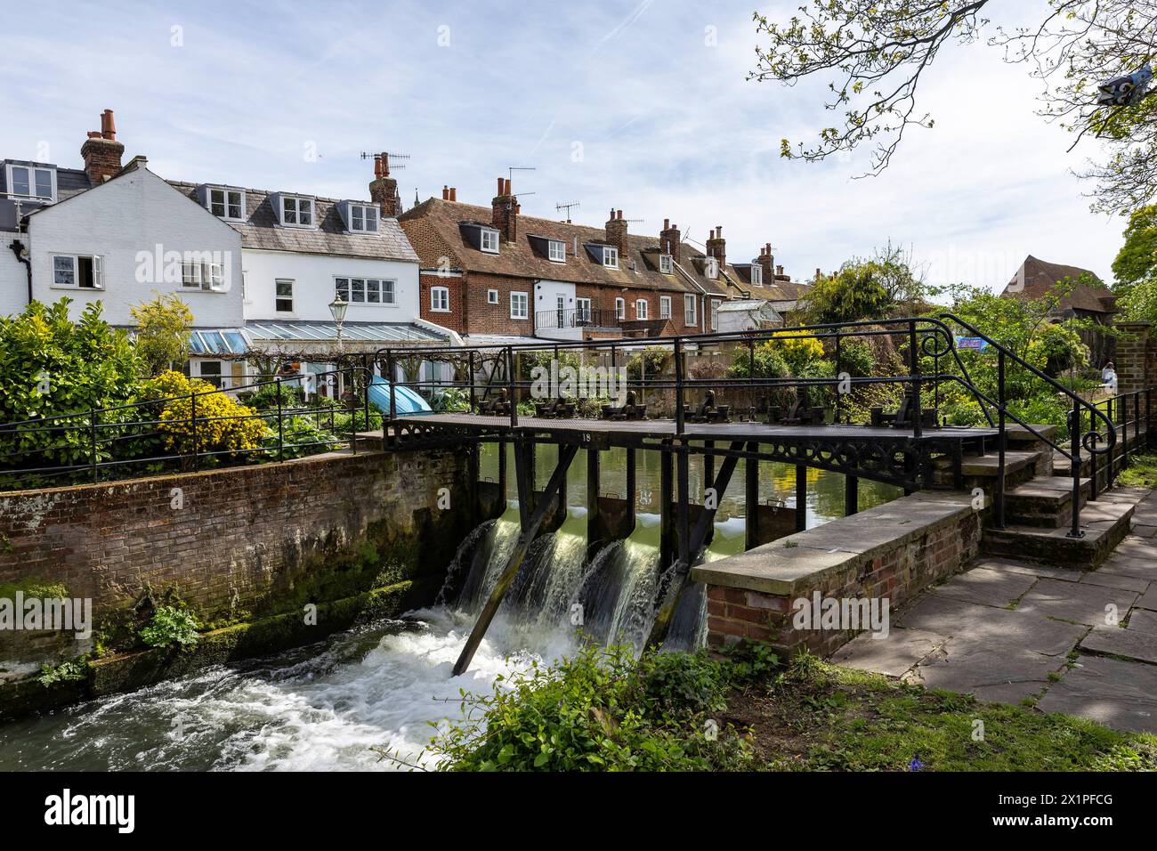 A general view of the Weir Flood Control Gates on the River Stour in ...