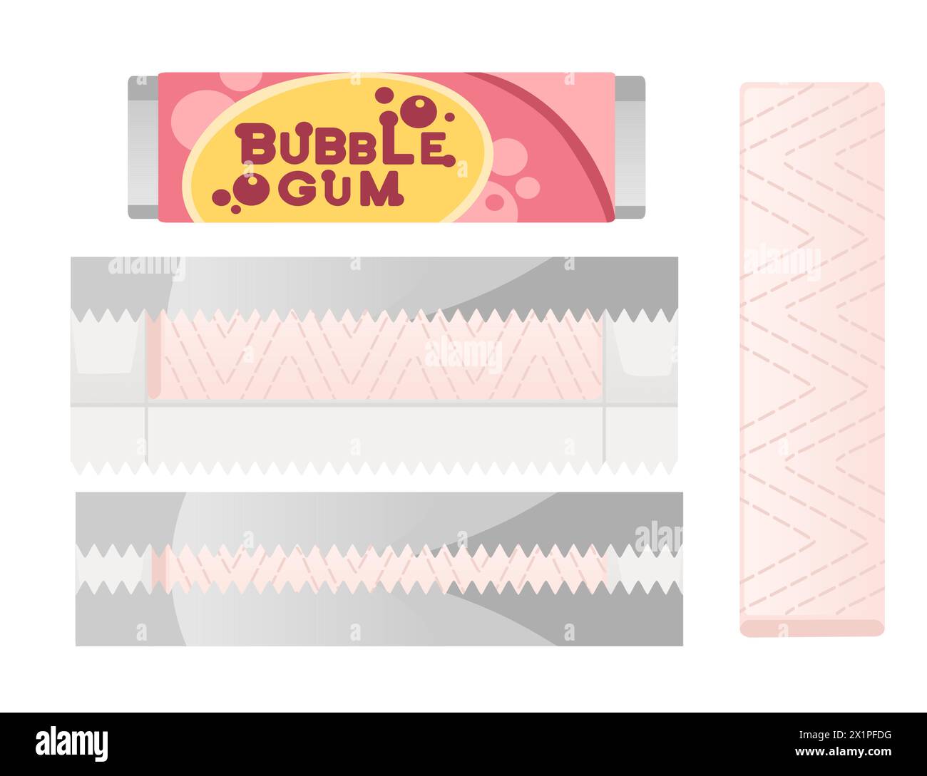 Pink sweet chewing bubble gum in package vector illustration isolated ...