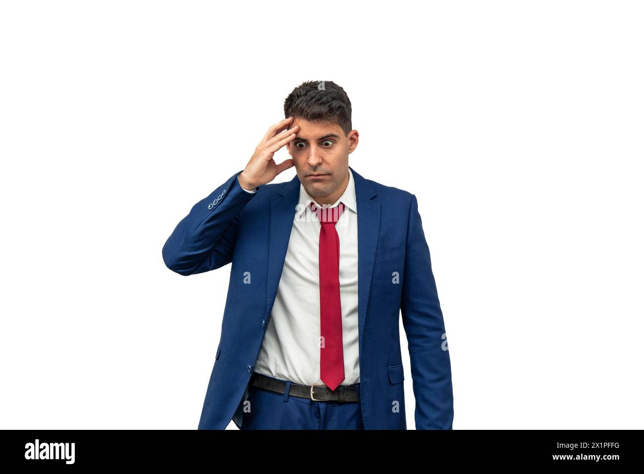 emorseful expression of a businessman as he places his hand on his ...