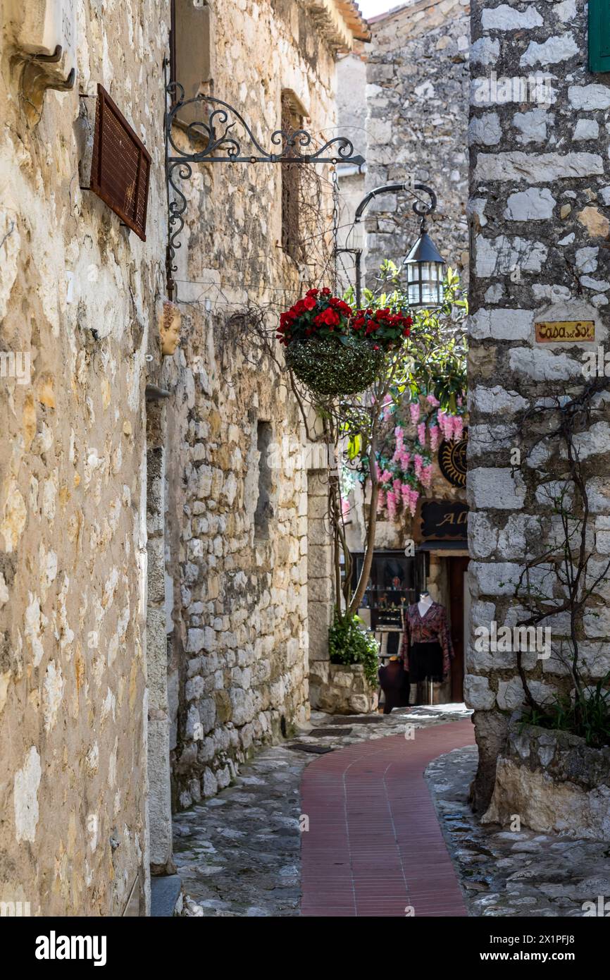 old pedestrian street, doors, windows, and stone walls of Eze, Rue de ...