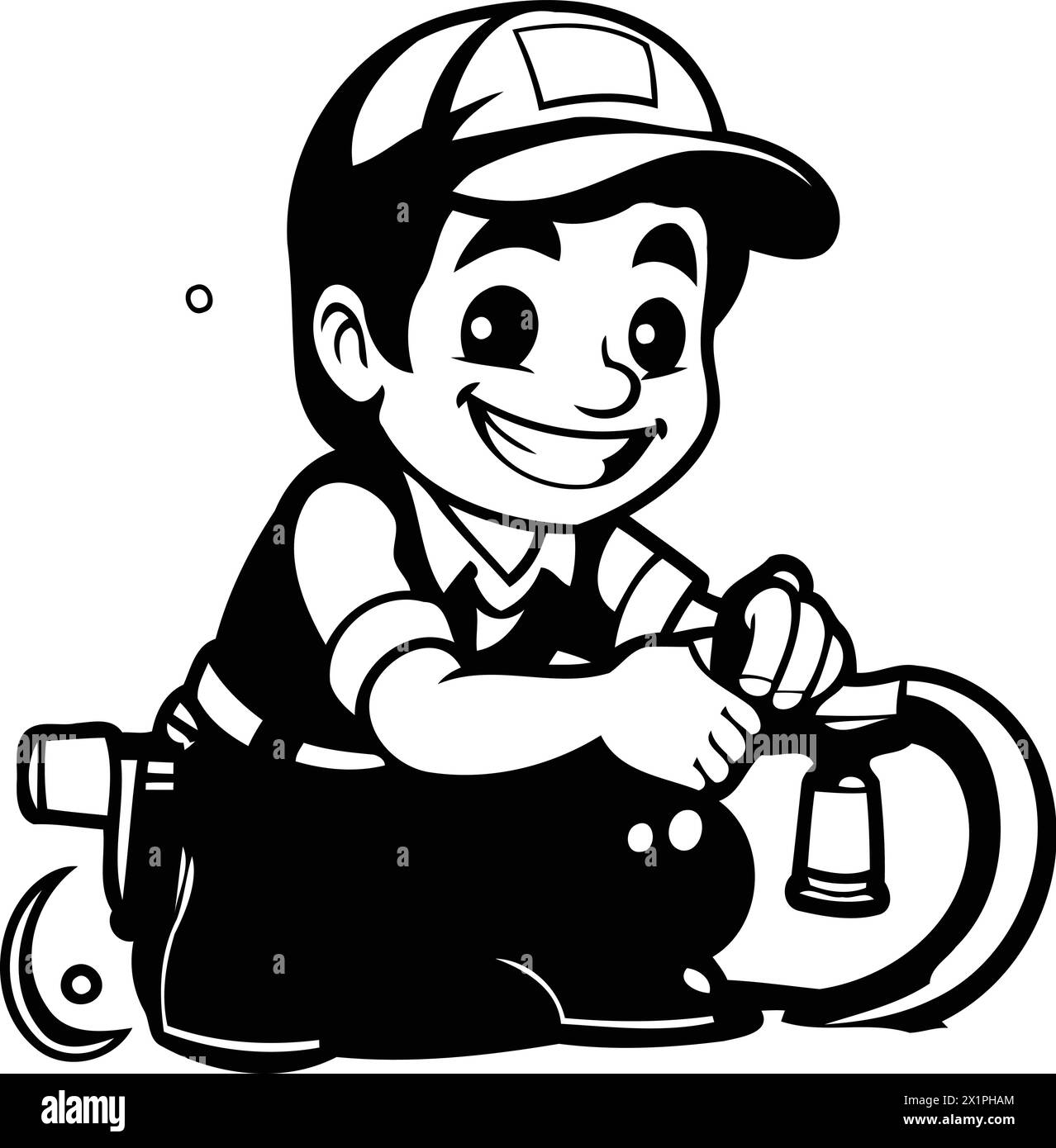 Illustration of a Cute Little Plumber Wearing Blue Uniform and Holding Pipe Stock Vector Image ...