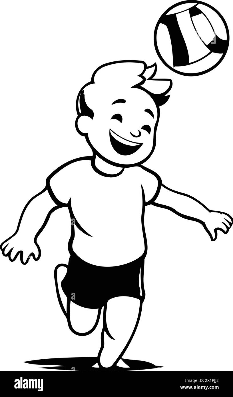 Vector illustration of a boy playing volleyball isolated on a blue ...