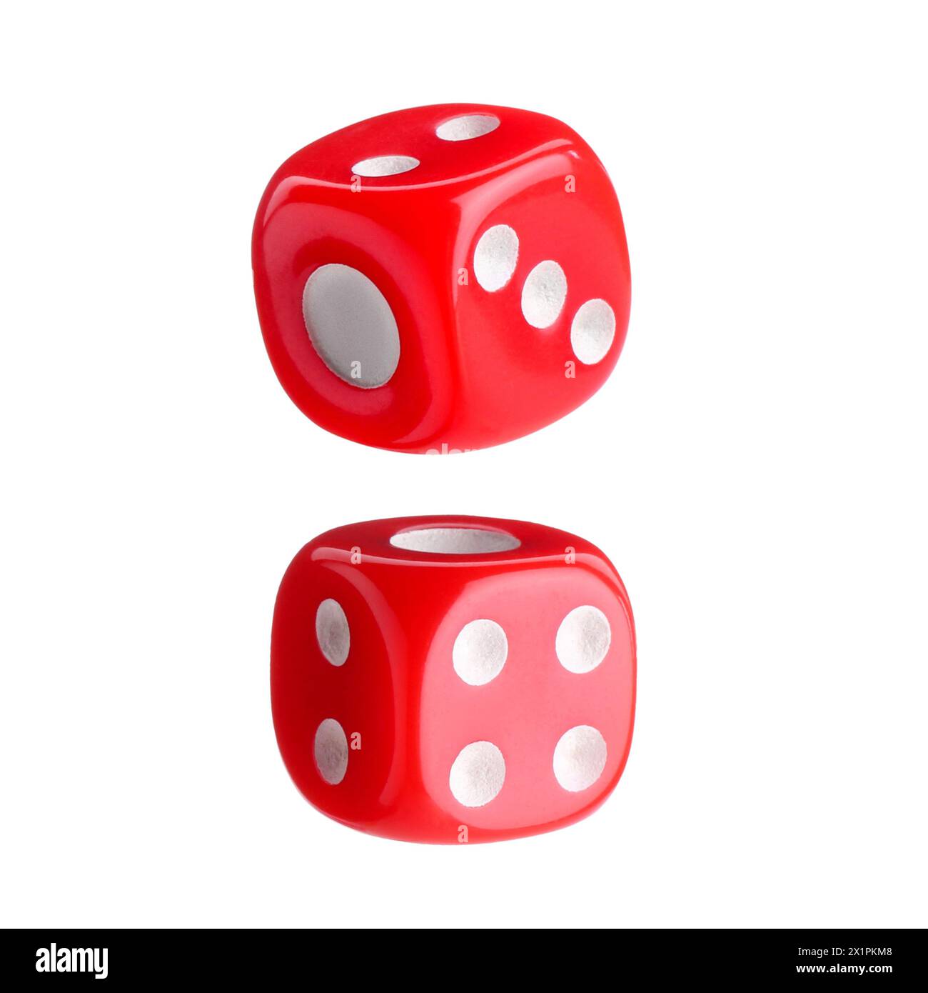 Two red dice in air on white background Stock Photo - Alamy