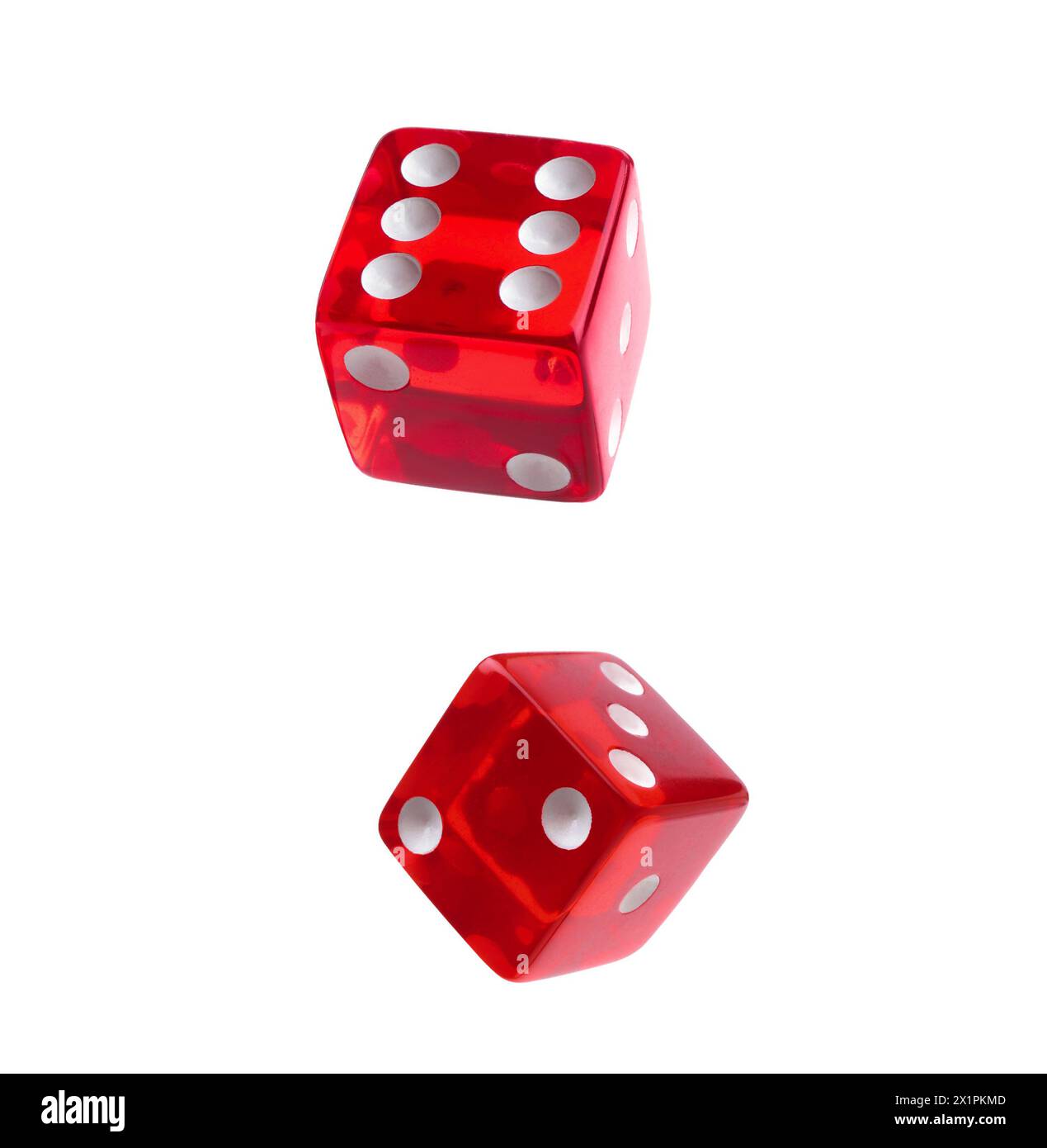Two red dice in air on white background Stock Photo - Alamy