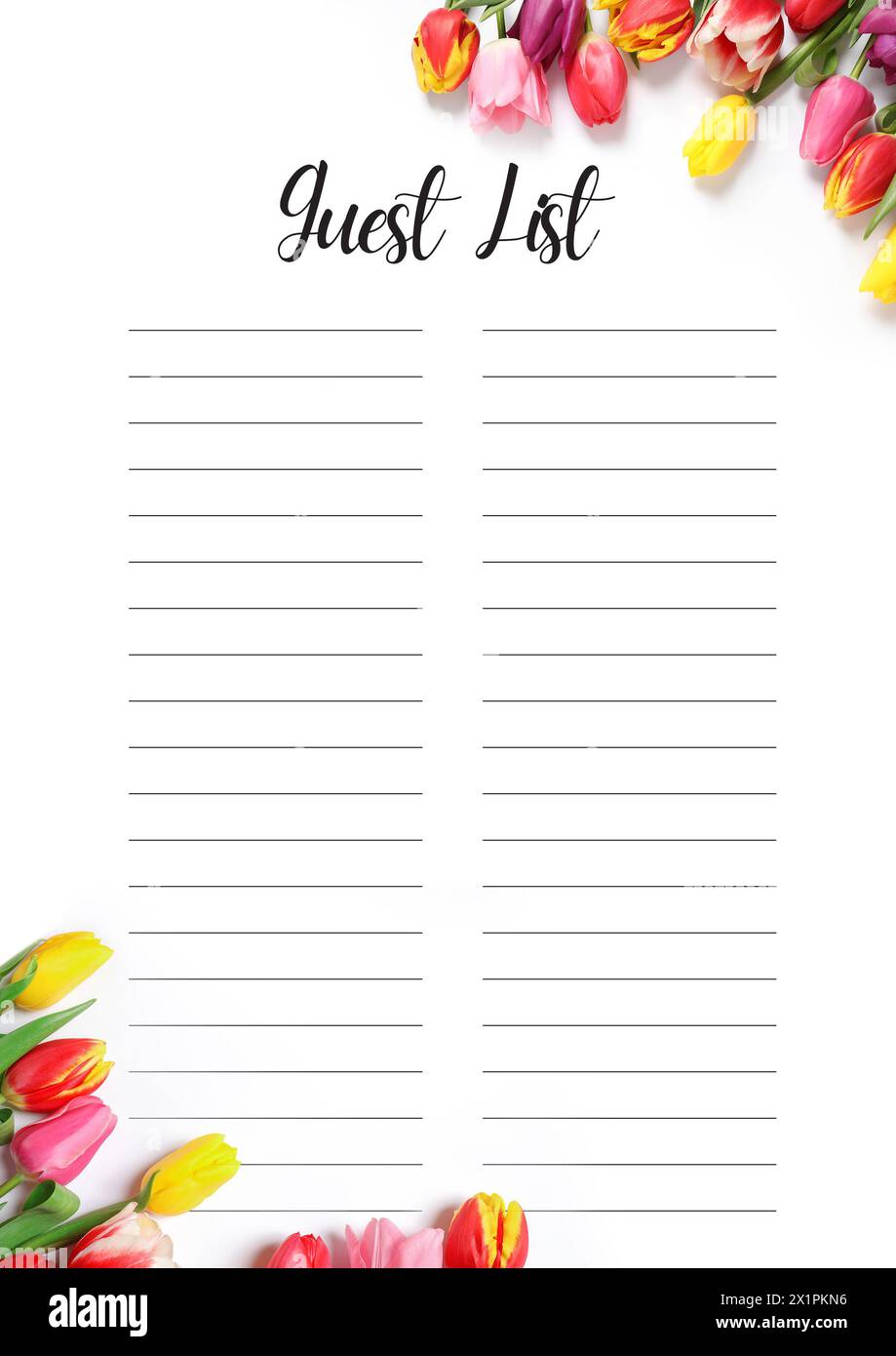 Guest list design with beautiful flowers and empty lines Stock Photo ...