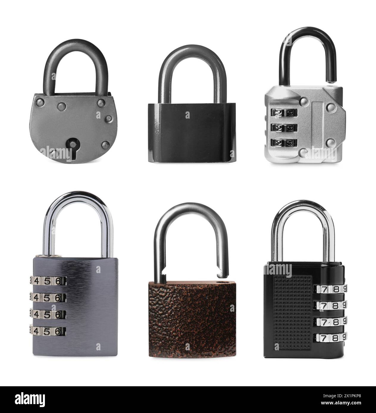 Different padlocks isolated on white, set of photos Stock Photo - Alamy