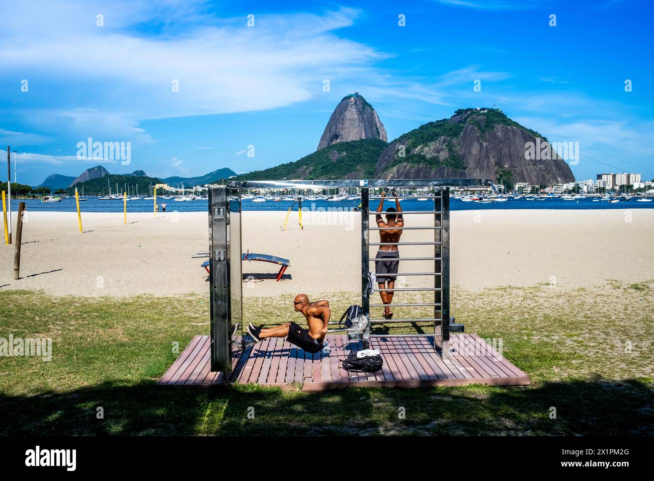 Local People Working Out At An Exercise Station On Botafogo Beach, Rio de Janeiro, Brasil Stock ...
