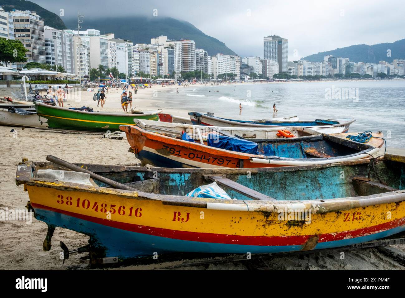 Colourful Fishing Boats On Copacabana Beach, Rio de Janeiro, Rio de ...