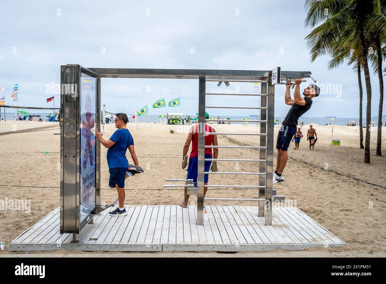 Local People Working Out At An Exercise Station On Copacabana Beach, Rio de Janeiro, Brasil ...