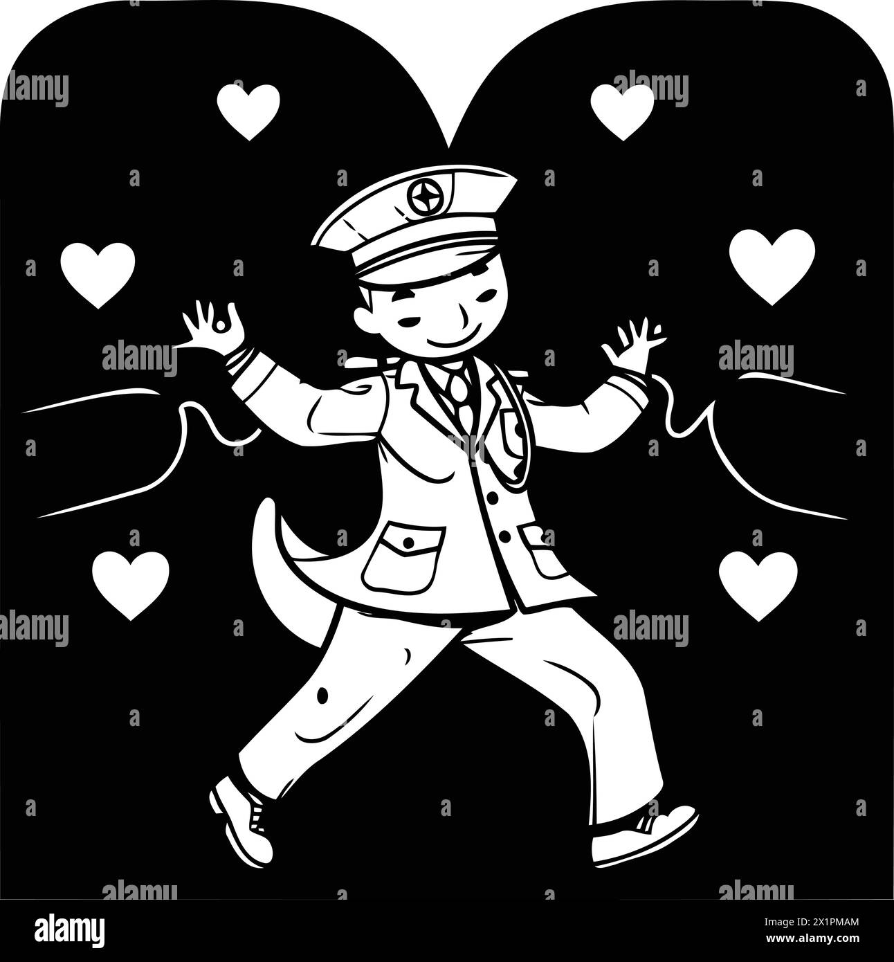cute pilot in love with hearts on red background. vector illustration ...