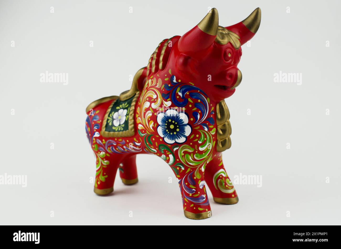 Pucara bull ( Peruvian Bull ) in white background. A figure from the ...